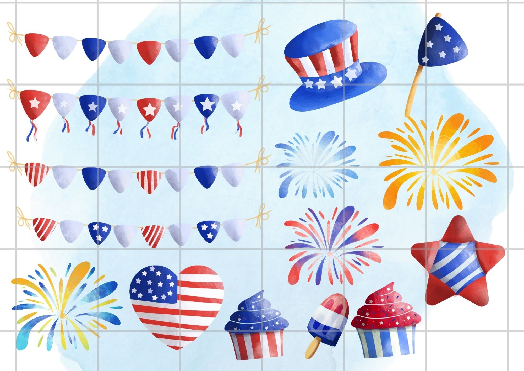 4TH OF JULY Watercolor Clipart, Instant Download, July Fourth Download ...