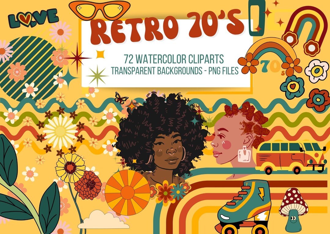 72 RETRO 70'S Vibes Digital Clipart Set Instant - Etsy