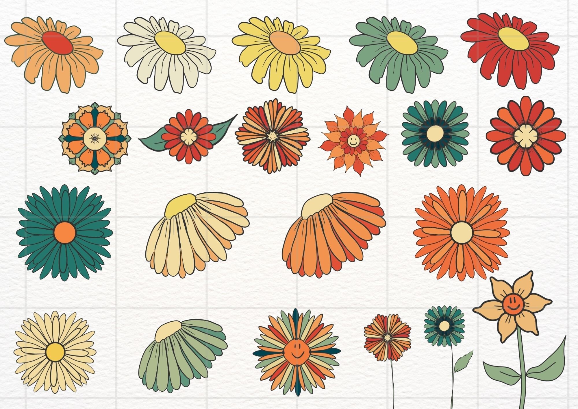 Daisy Clipart Instant Download Retro Clipart Boho Clipart - Etsy
