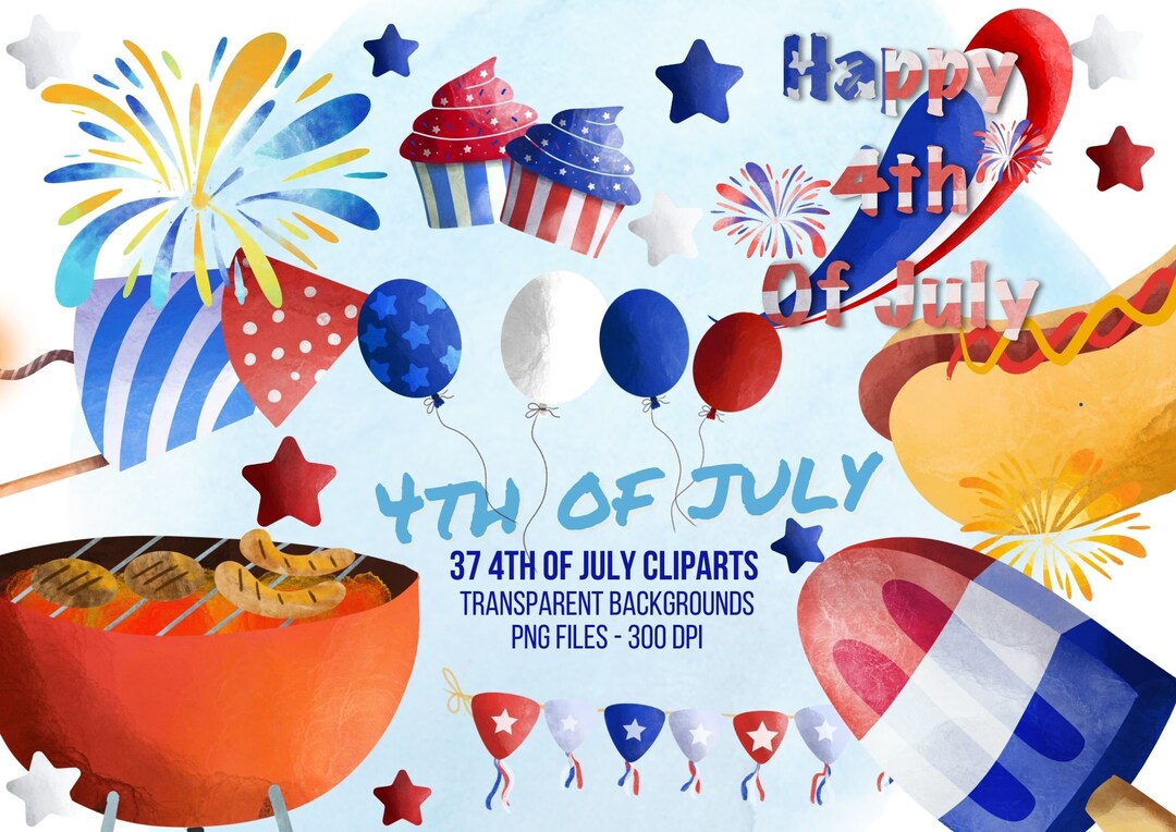 4TH OF JULY Watercolor Clipart, Instant Download, July Fourth Download ...