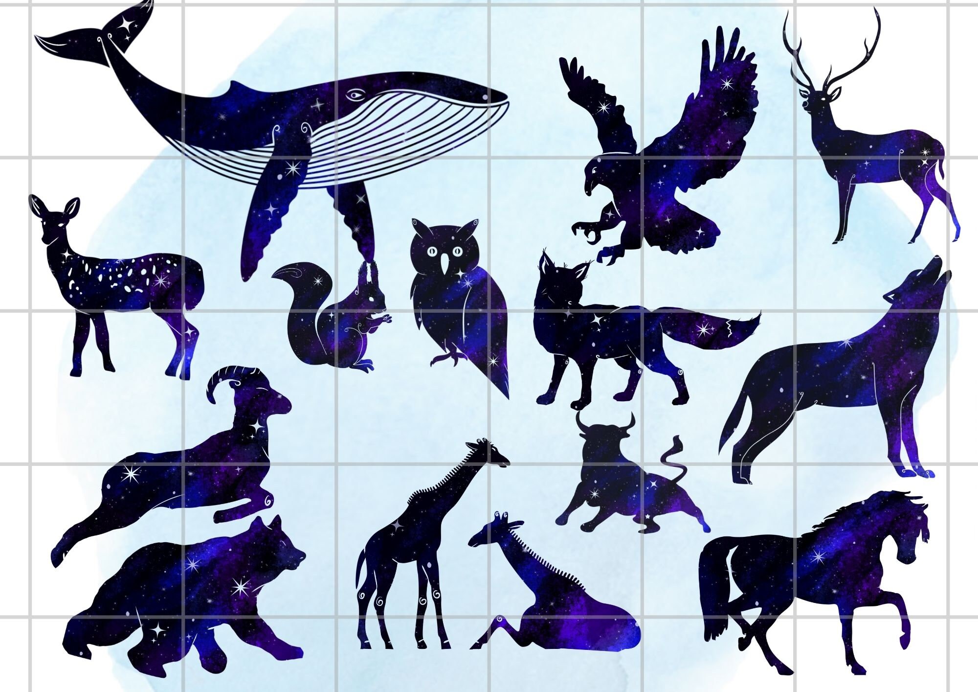 14 Watercolor Galaxy Animals Clipart, Instant Download, Space Animals ...