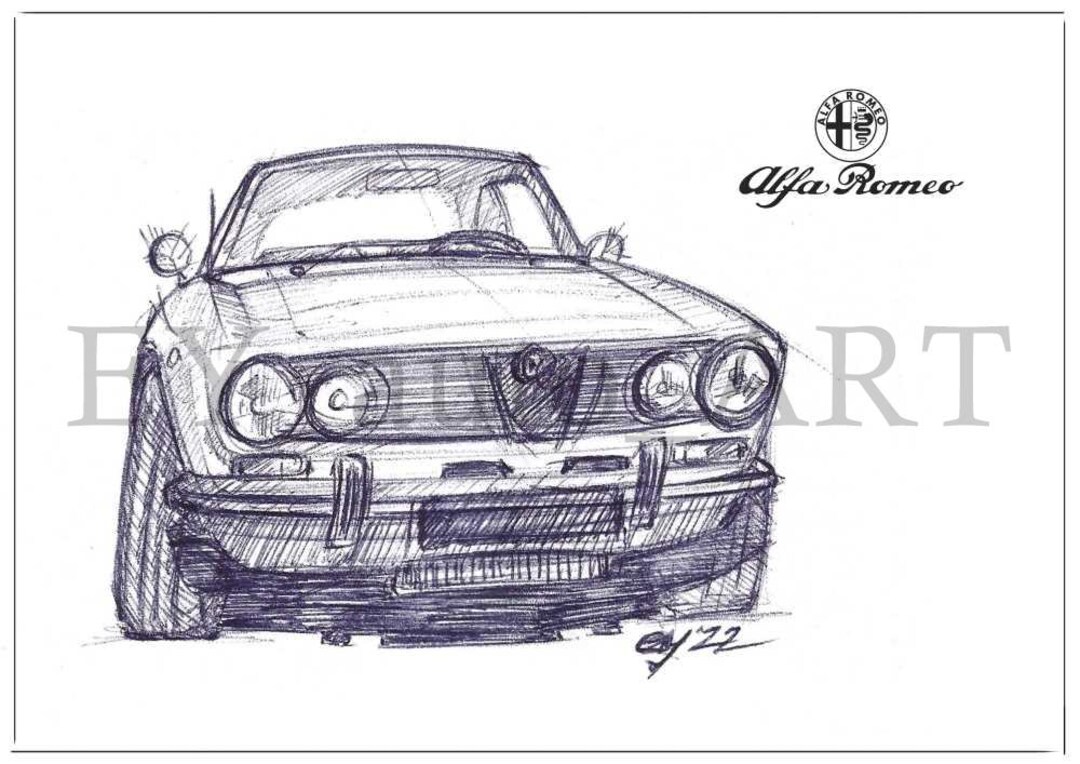 1975 Alfa Romeo 2000 GT Veloce Car Drawing Original Artwork Digitalized ...