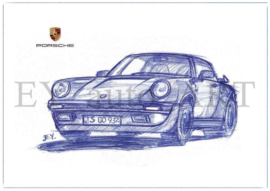 Porsche 934/911 Carrera Turbo Car Drawing Original Artwork Digitalized ...