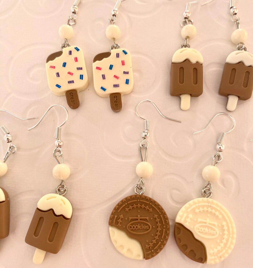 Earrings Chocolate Popsicle Ice Cream Beige and Brown Dessert Ear ...