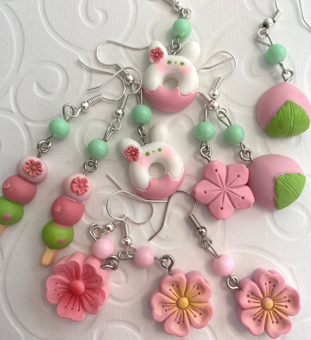 Sakura Snack Earrings: Pink Cherry Blossom, Japanese Kawaii Beads - Etsy