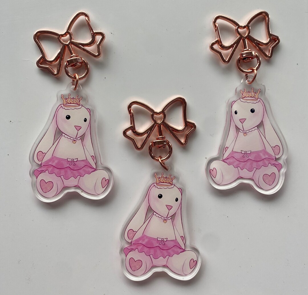Bunny Rabbit Princess Plushie Thick Acrylic Keychains Rose Gold ...