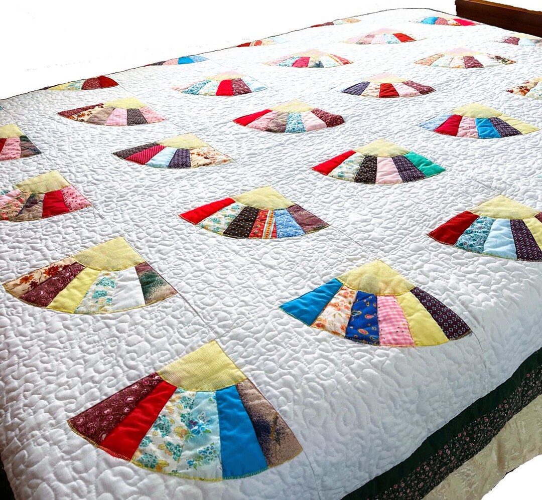 Quilt Vintage Antique Handmade Fan Pattern Patchwork - Etsy