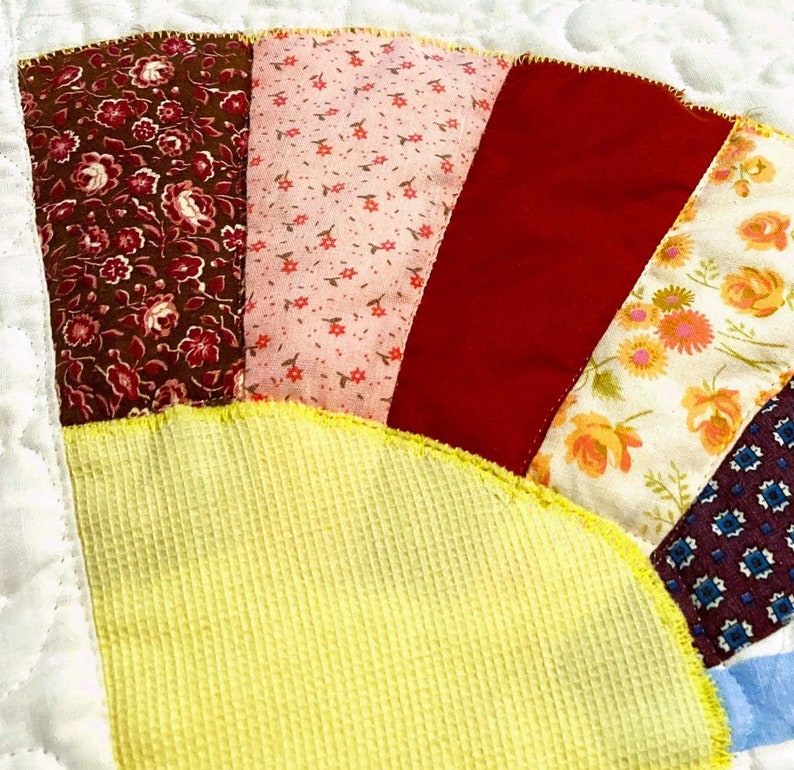 Quilt Vintage Antique Handmade Fan Pattern Patchwork Bedspread 79 X 89 ...
