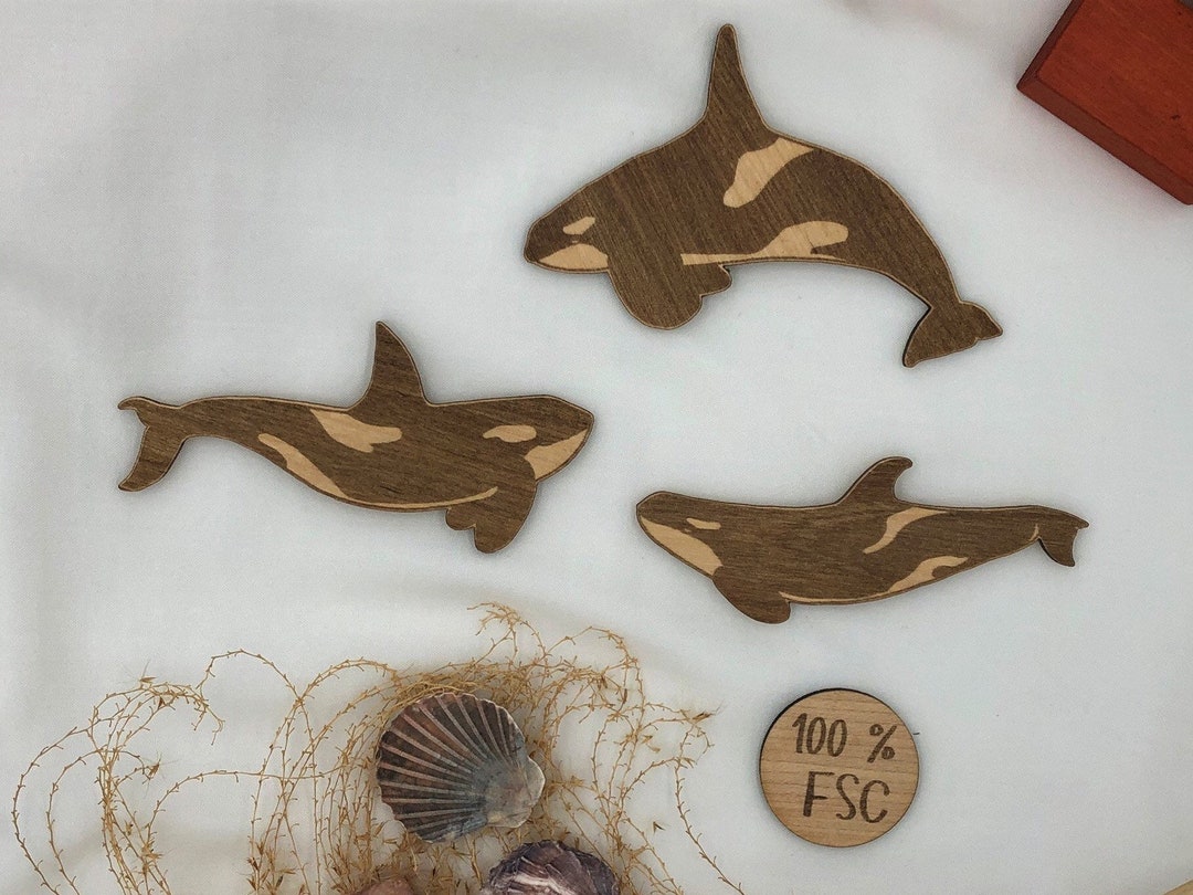 Wooden Fridge Magnets, Sea Creatures, Orca, Killer Whale, Wooden ...