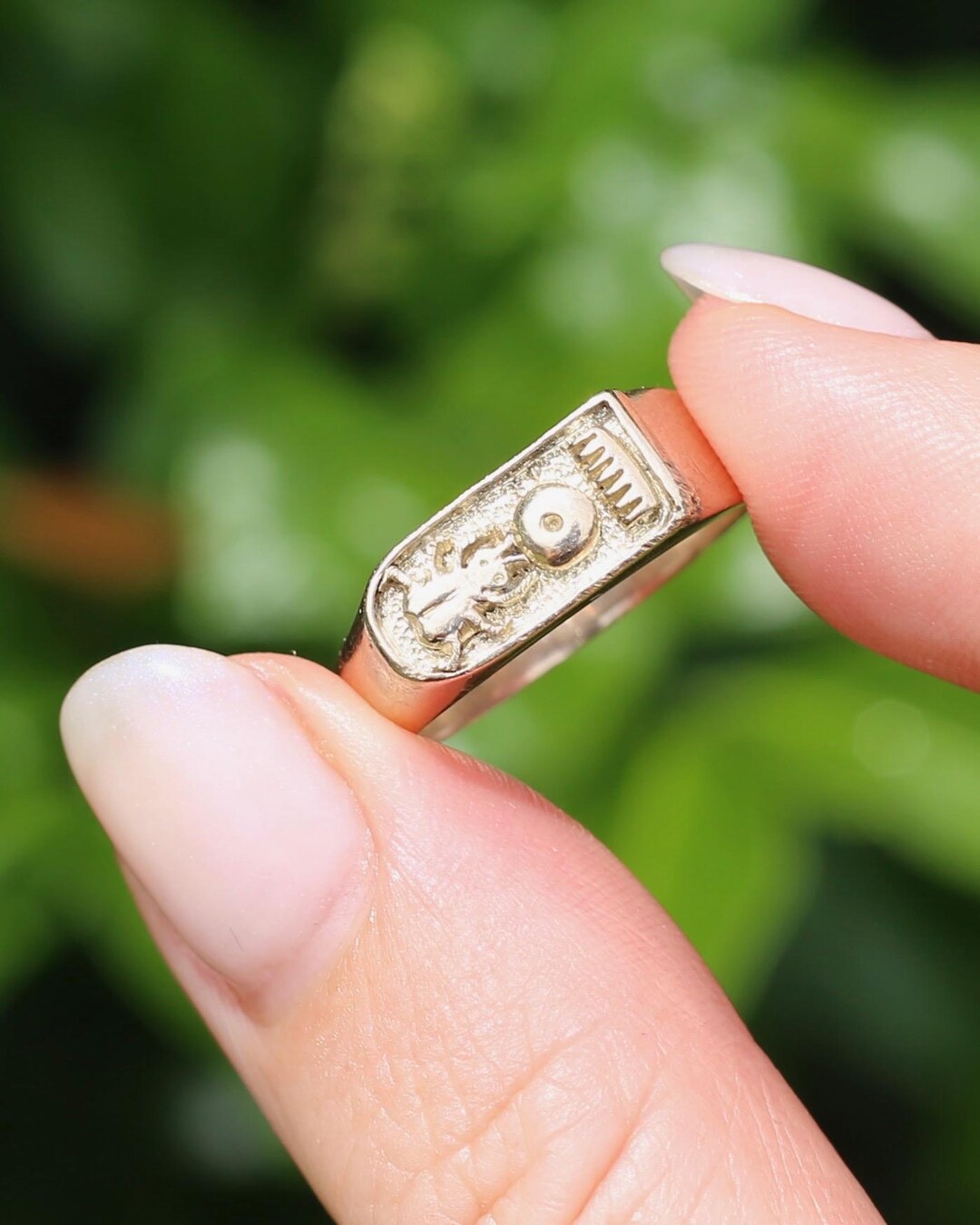 Vintage Chunky Cartouche Ring With Scarab Beetle, 9ct Yellow Gold - Etsy