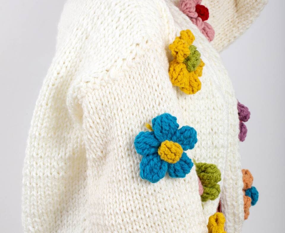 Daisy 3D Embroidery Cardigan, Oversize Women Cardigan, Handmade Gift ...