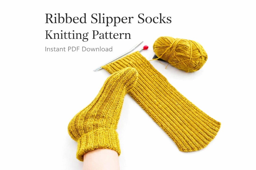Ribbed Slipper Socks Knitting Pattern PDF, One-piece Flat Knit Socks ...