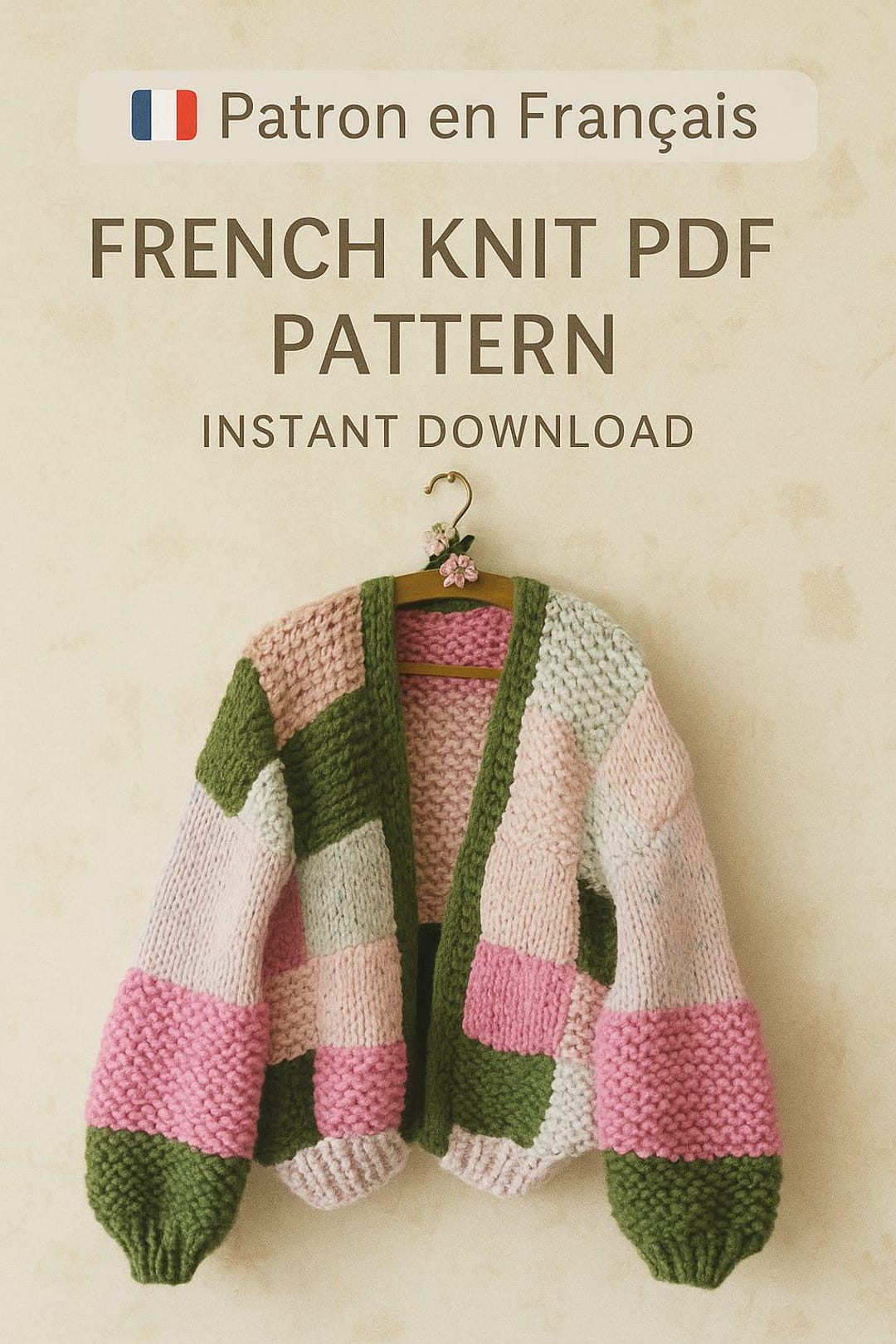 French Knitting Pattern, Knit Cardigan PDF, Patchwork Knitting ...