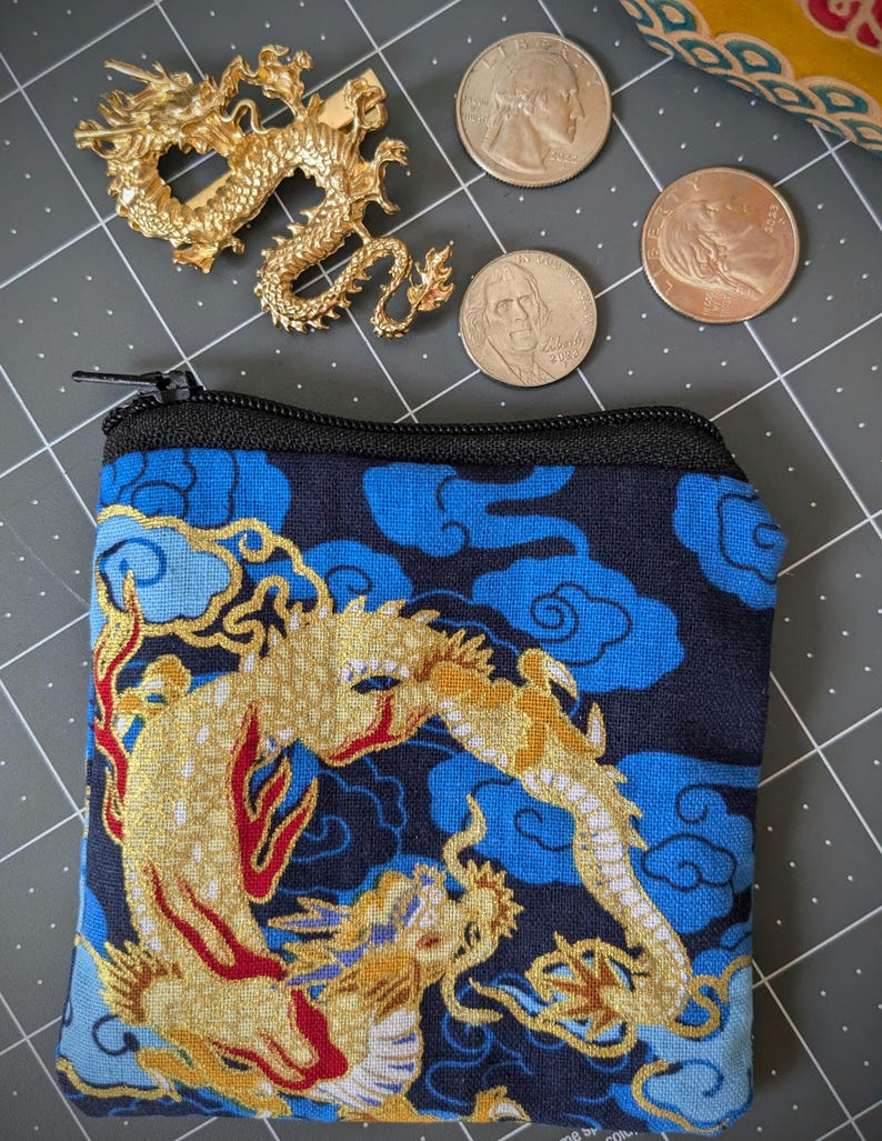 Chinese Golden Dragon Coin Purse Zippered Pouch - Etsy