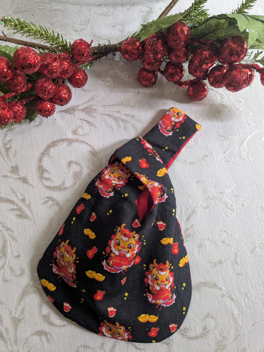 Chinese Lunar New Year Little Dragon Japanese Mini Knot Bag Wristlet - Etsy