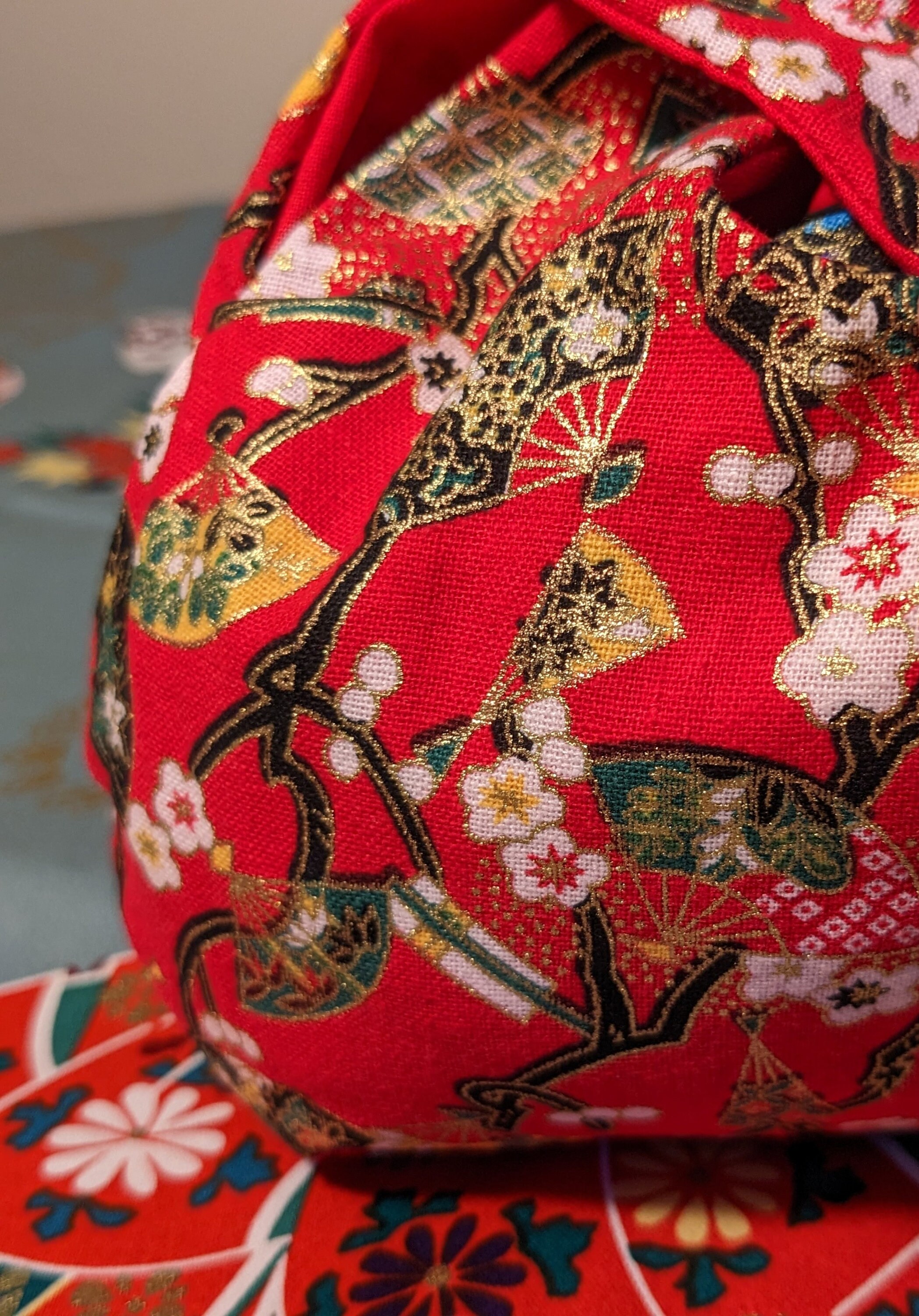 Folding Fans and Sakura Red and Gold Japanese Knot Bag Wristlet - Etsy