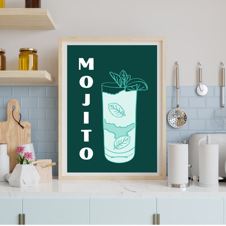 Mojito Cocktail Poster | Instant Download Art for Bar Cart | Kitchen ...