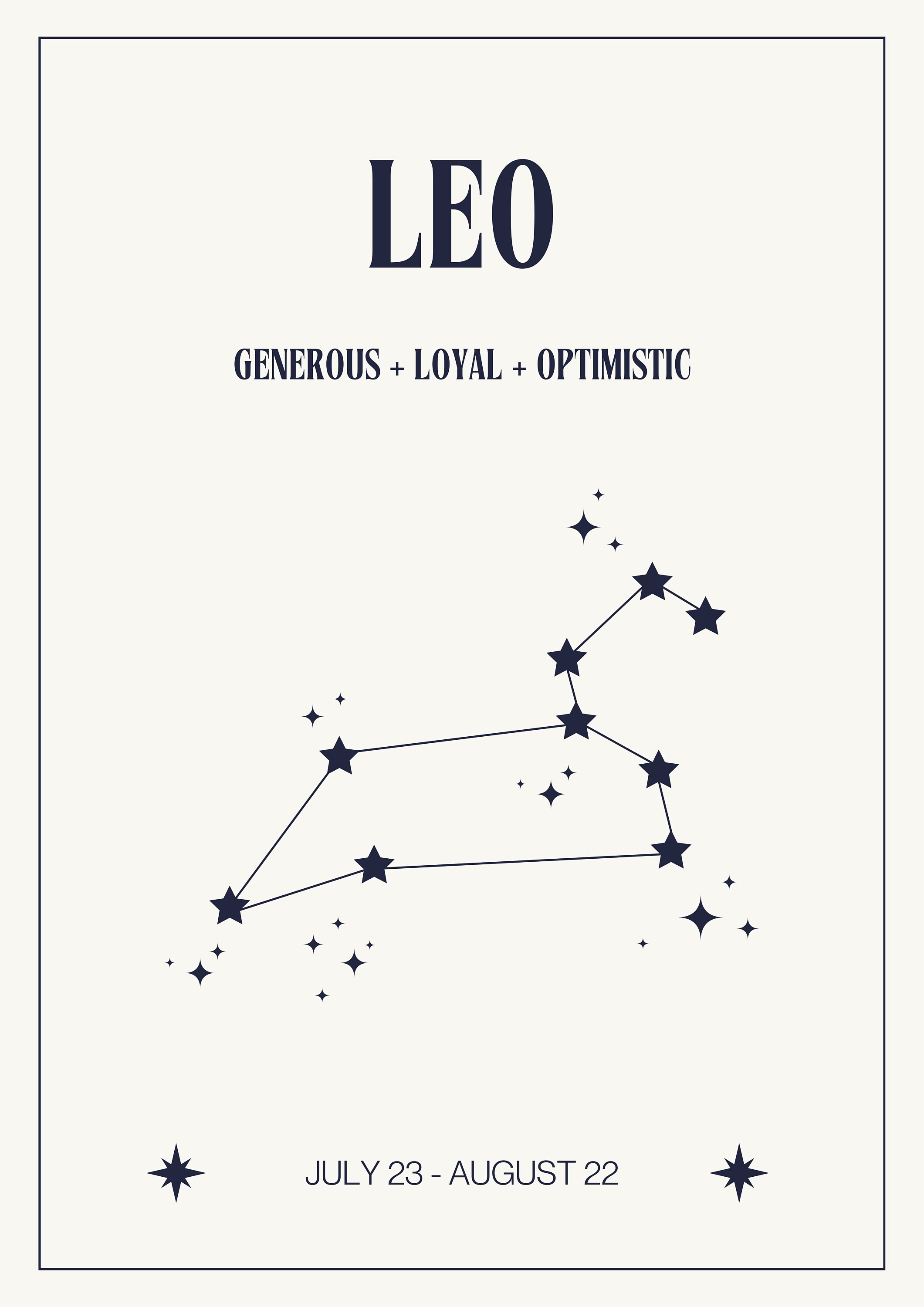 Leo Star Map Cream Digital Print | Astrological Sign Poster | Celestial ...