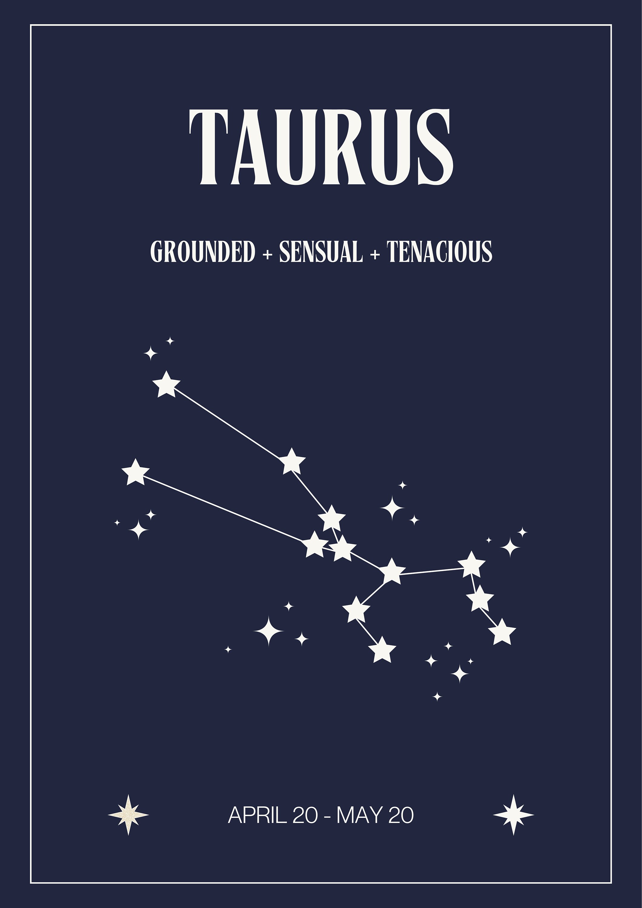 Taurus Star Map Navy Digital Print | Astrological Sign Poster ...
