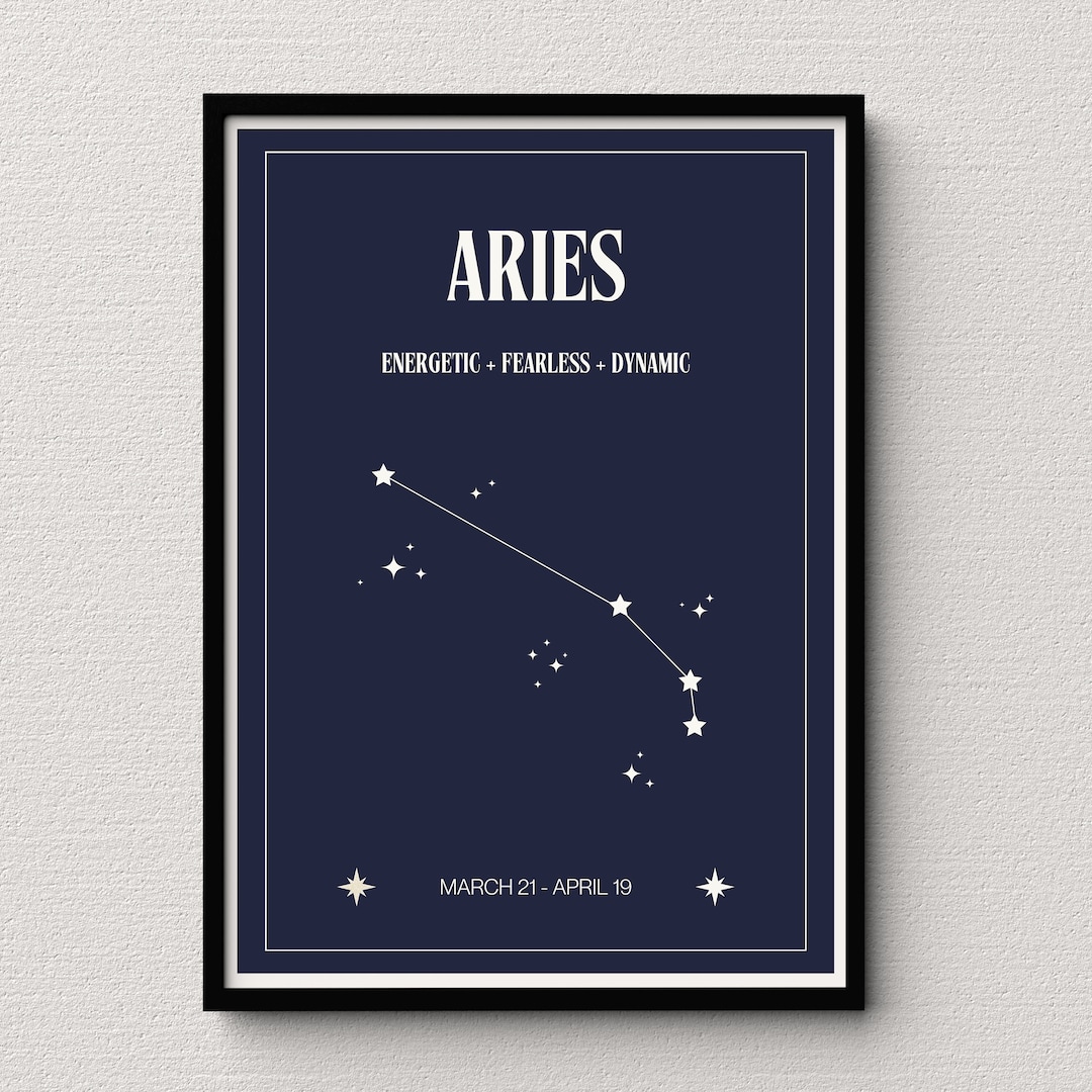 Aries Star Map Navy Digital Print | Astrological Sign Poster ...
