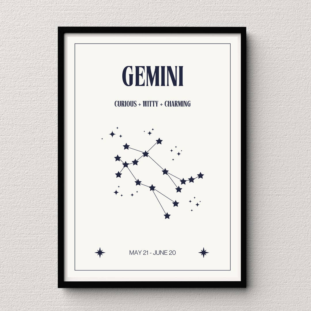 Gemini Star Map Cream Digital Print Astrological Sign Poster Celestial ...