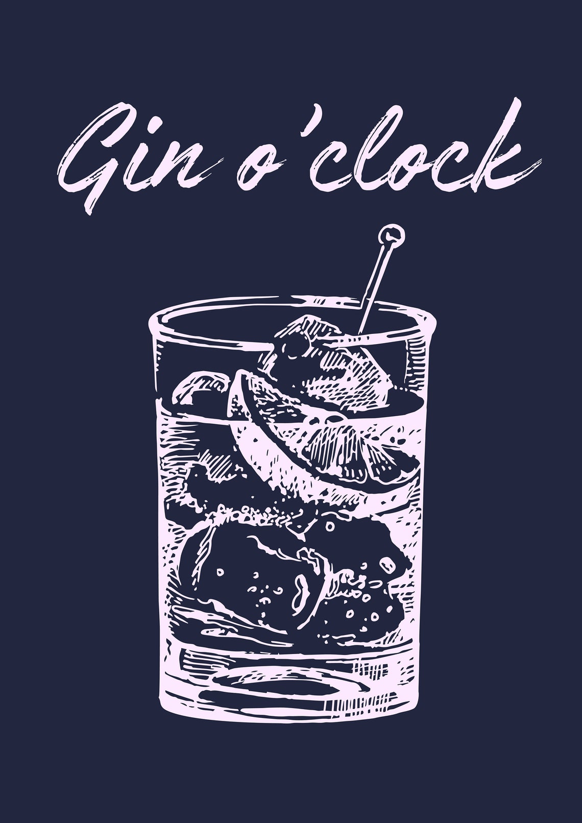 Gin Oclock Cocktail Poster Instant Download Art for Bar Cart Kitchen ...