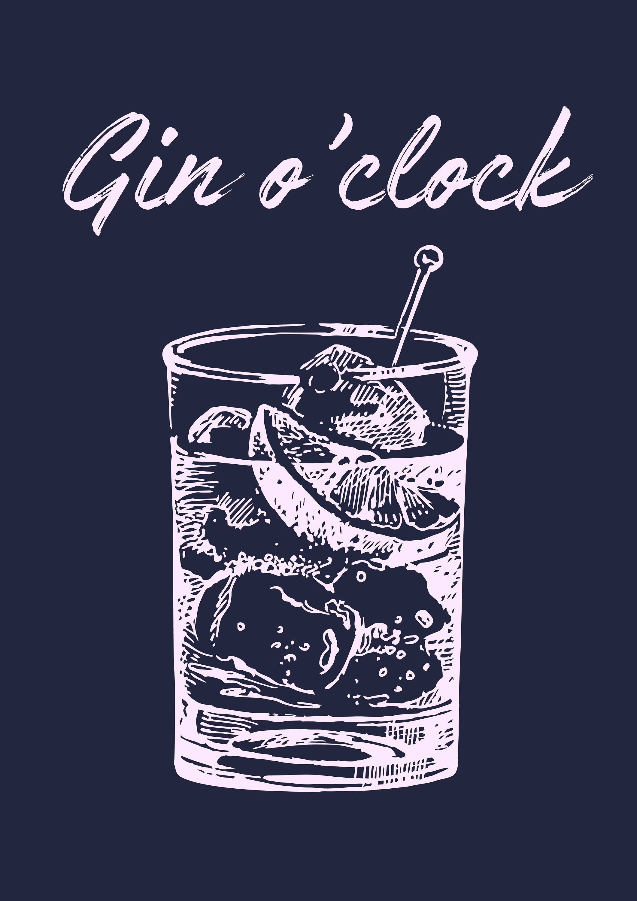 Gin Oclock Cocktail Poster Instant Download Art for Bar Cart Kitchen Wall Decor Mixologist Gift ...