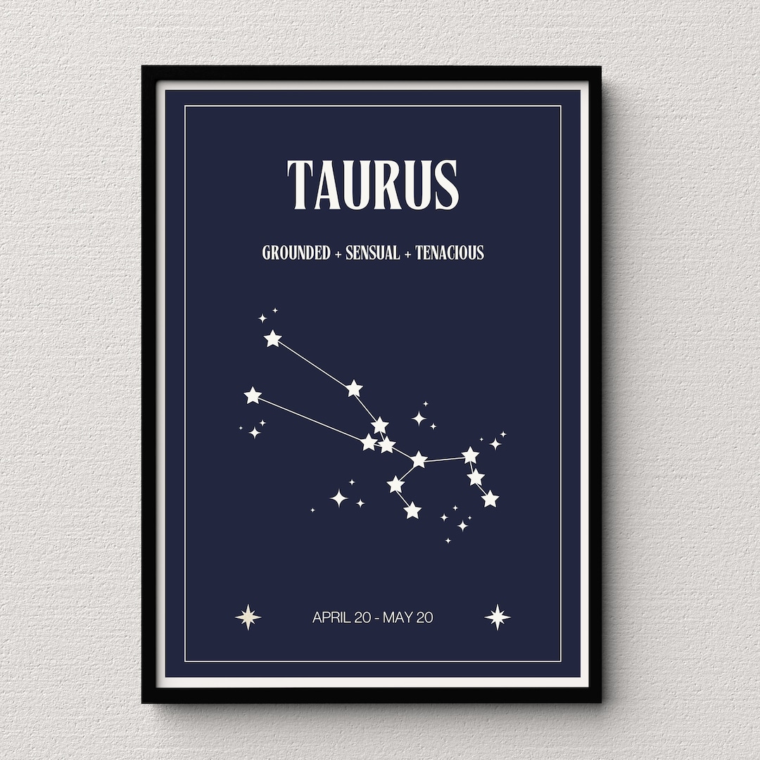 Taurus Star Map Navy Digital Print | Astrological Sign Poster ...