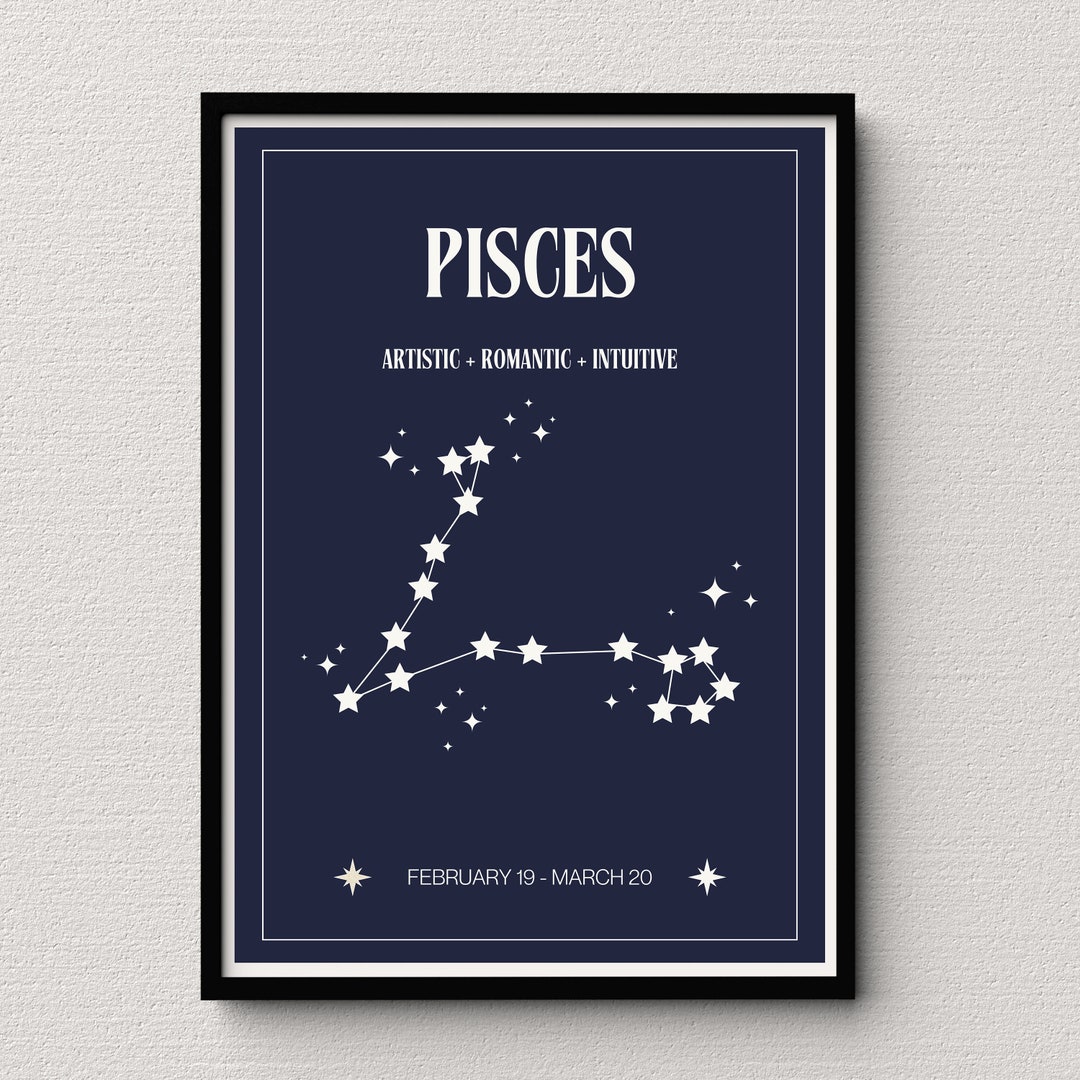 Pisces Star Map Navy Digital Print | Astrological Sign Poster ...