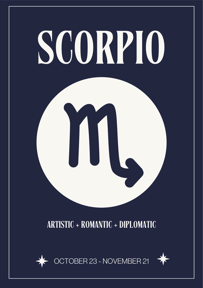 Scorpio Star Sign Navy Digital Print | Astrological Sign Poster ...