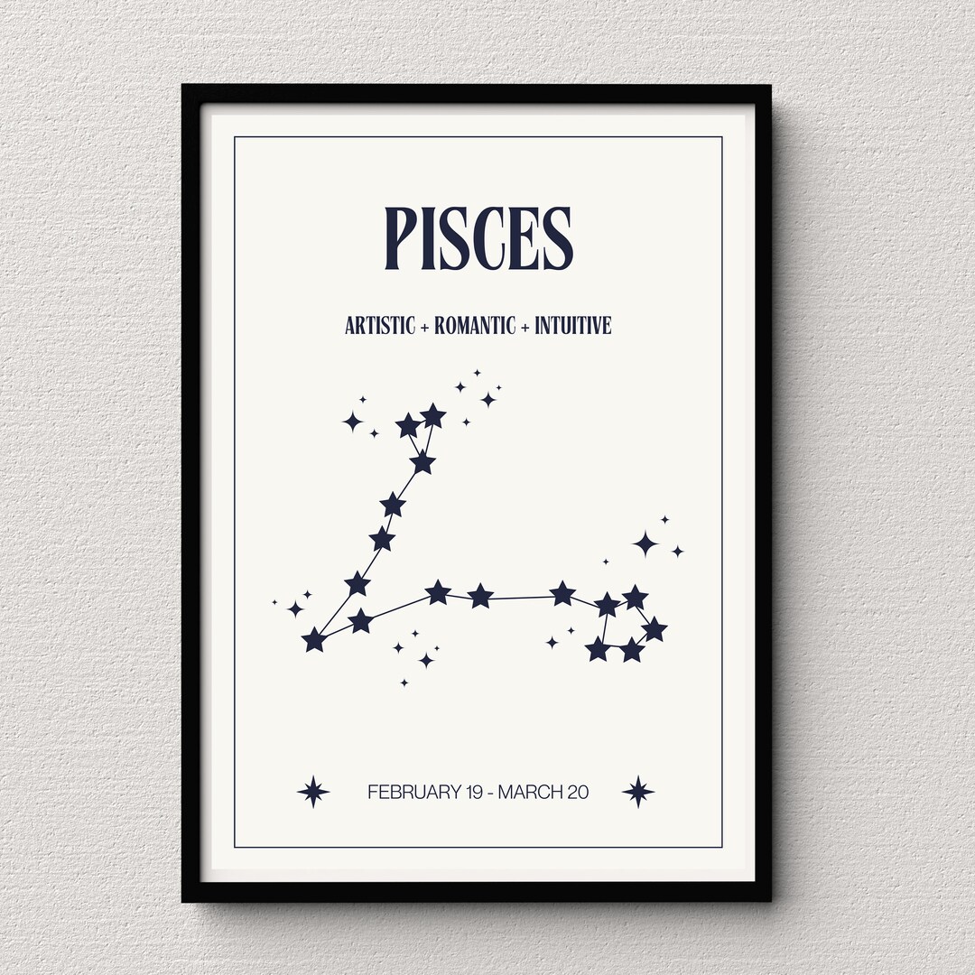 Pisces Star Map Print | Cream Celestial Astrology Decor (digital ...