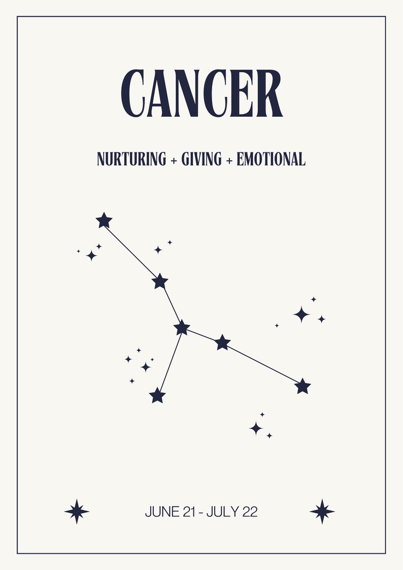 Cancer Star Map Cream Digital Print | Astrological Sign Poster ...