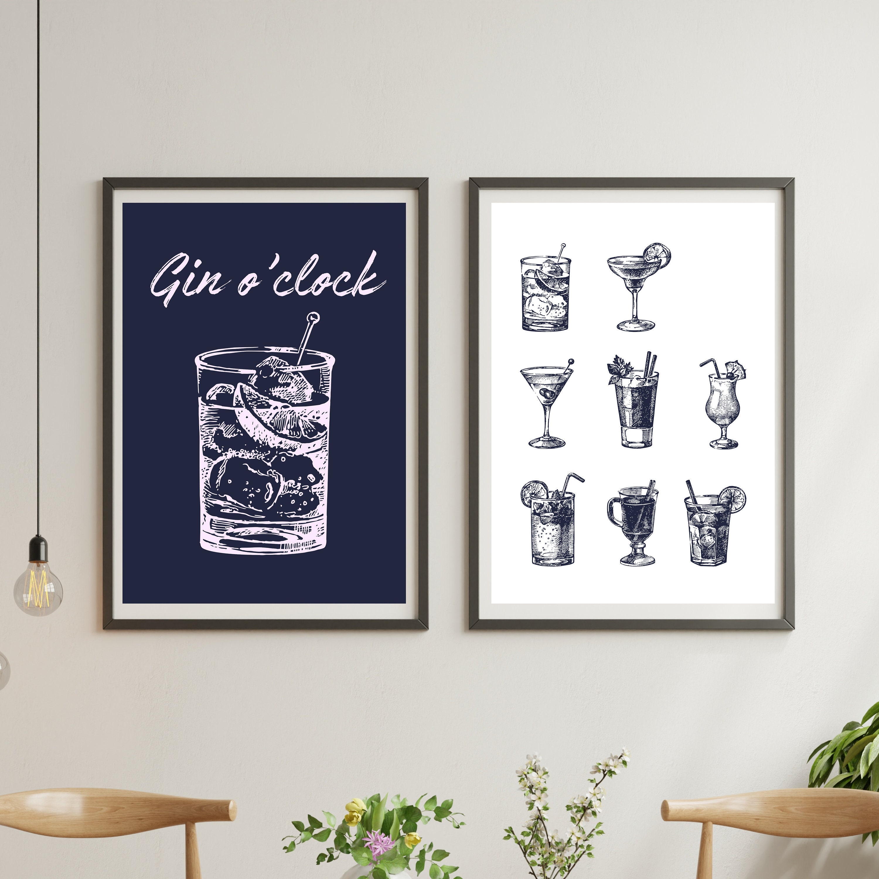 Gin Oclock Cocktail Poster Instant Download Art for Bar Cart Kitchen Wall Decor Mixologist Gift ...