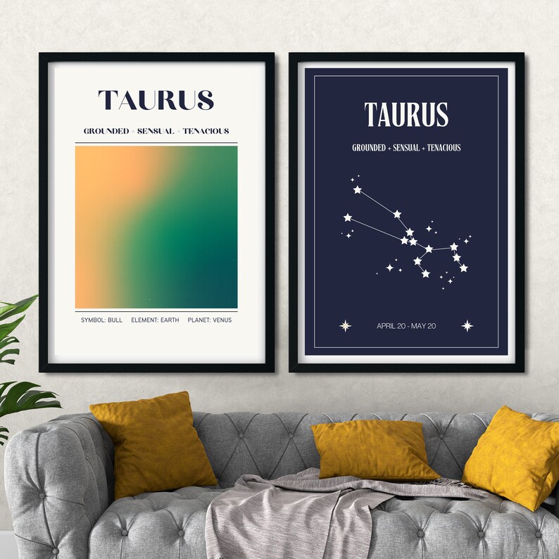 Taurus Aura Gradient Zodiac Print | Astrological Sign Poster ...