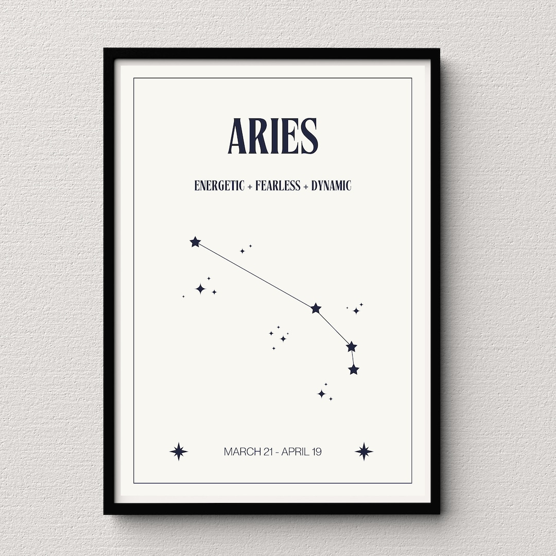 Aries Star Map Cream Digital Print | Astrological Sign Poster ...