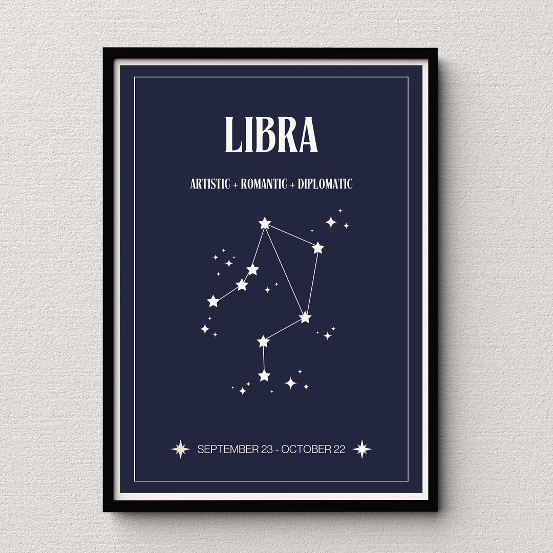 Libra Star Map Navy Digital Print | Astrological Sign Poster ...