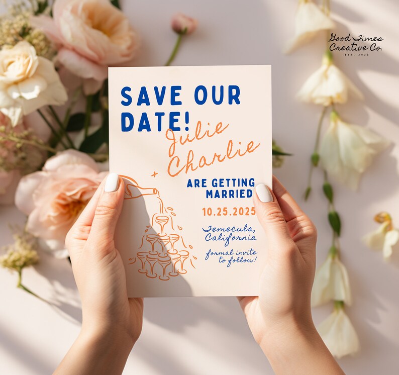 Wedding Save the Date Template, Editable Hand Drawn, Handwritten Save the Date, Illustration ...