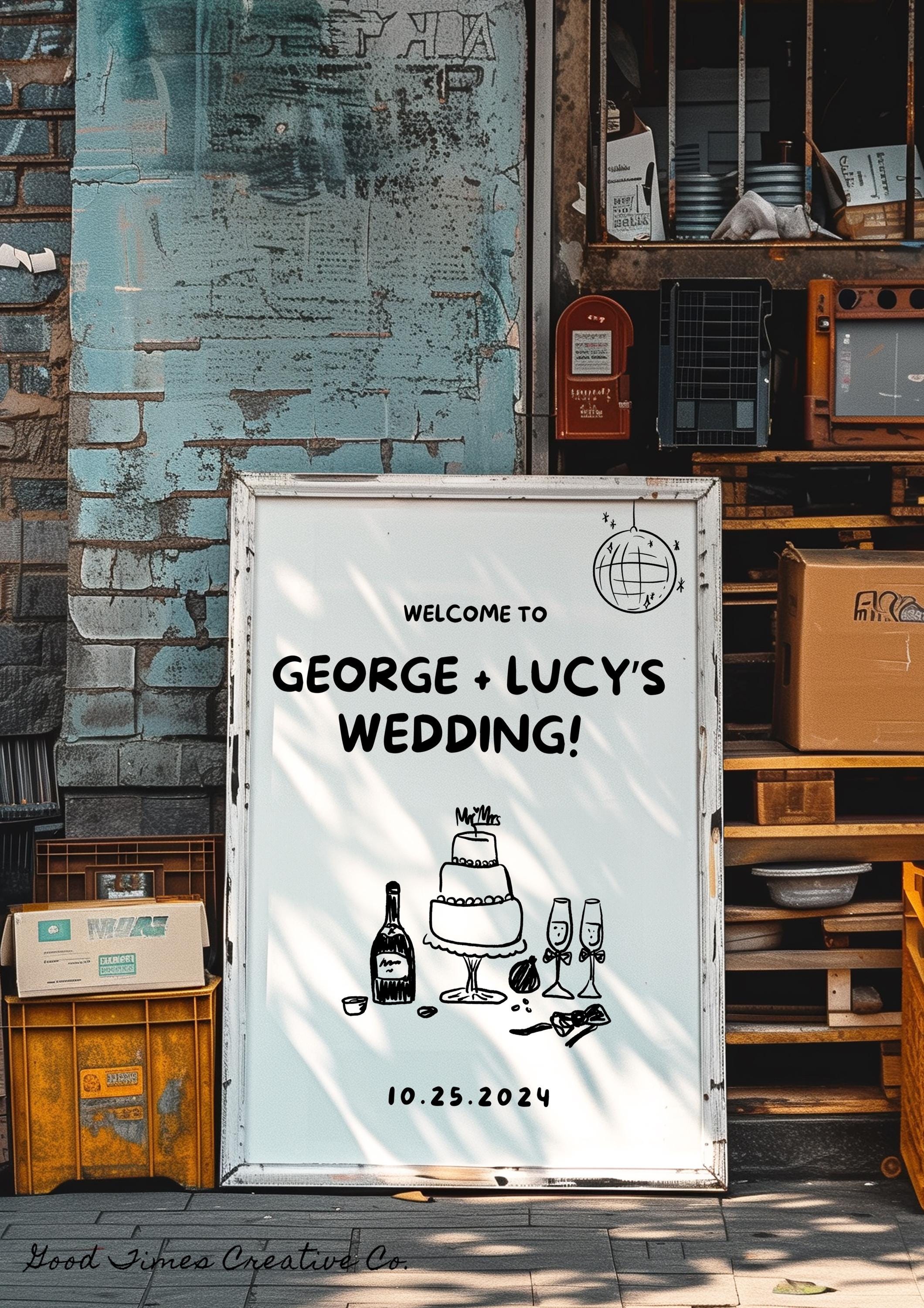 Wedding Welcome Sign Template Hand Drawn Scribble Illustration ...