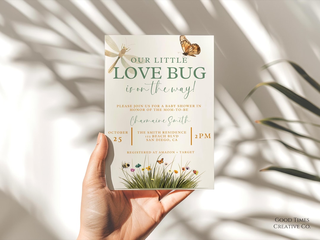 Our Little Love Bug Baby Shower Invitation Template, Love Bug Baby ...