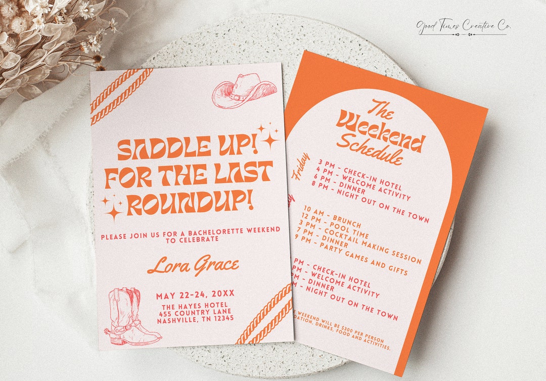 Western Cowgirl Bachelorette Invitation, Itinerary Template, Saddle Up ...