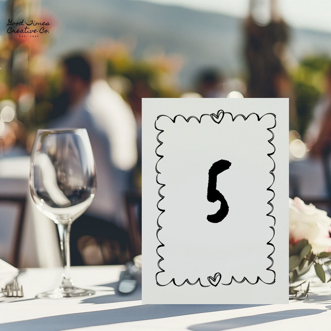Handwritten Table Number Template Whimsical Table Number Wedding Table ...