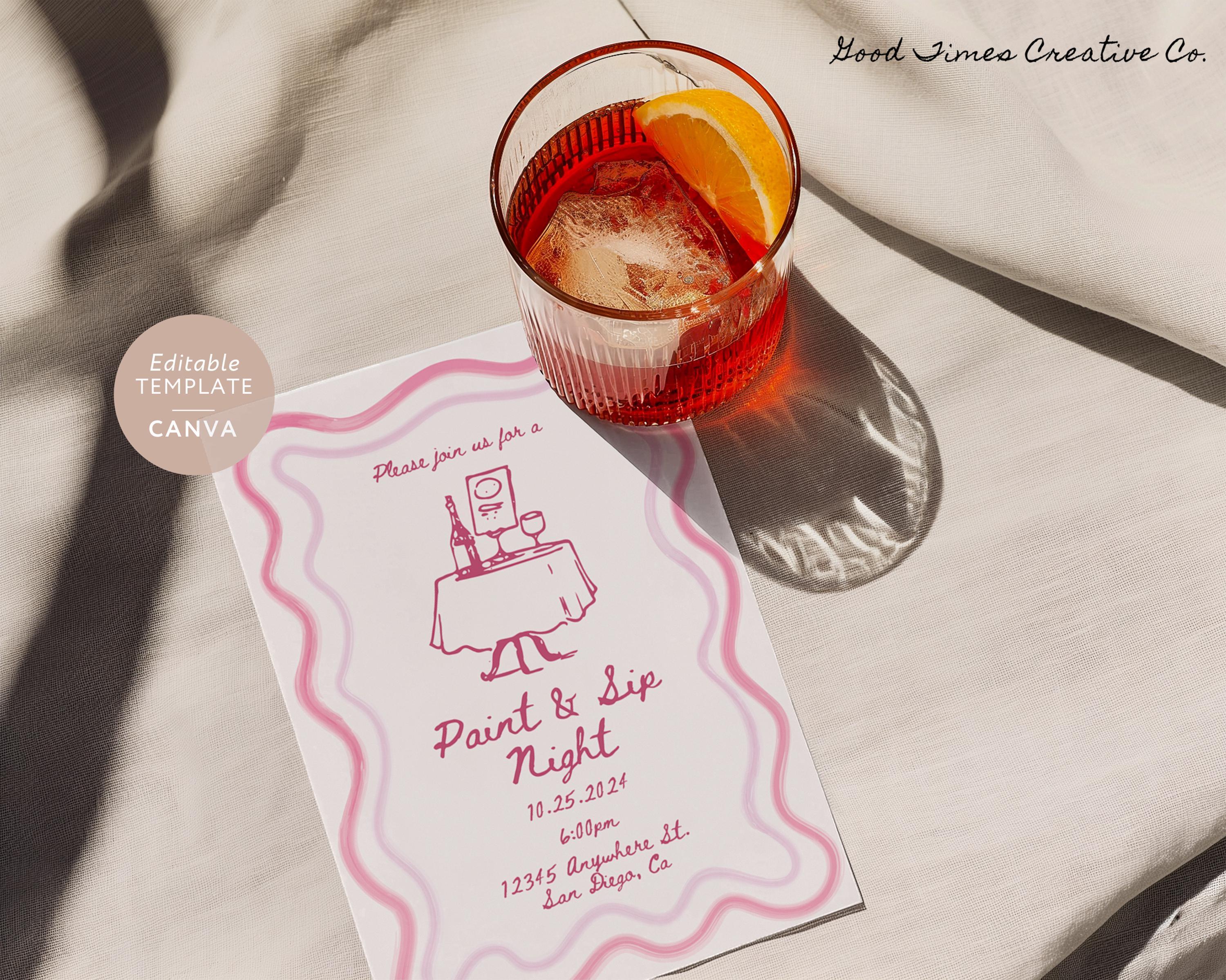 Hand Drawn Paint and Sip Invitation Template Girls Night Paint Party ...