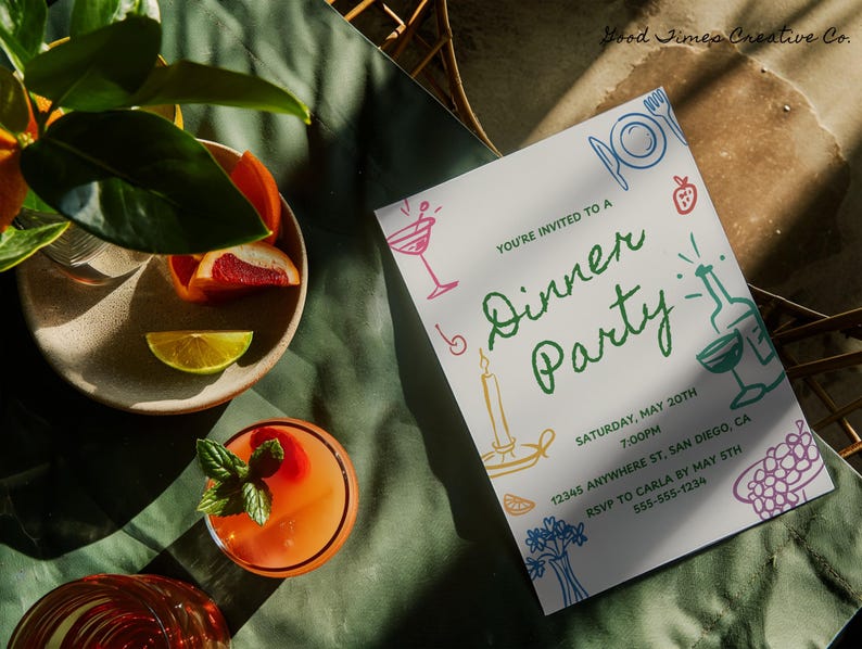 Hand-drawn Dinner Party Invitation: Whimsical Scribble Design (canva ...