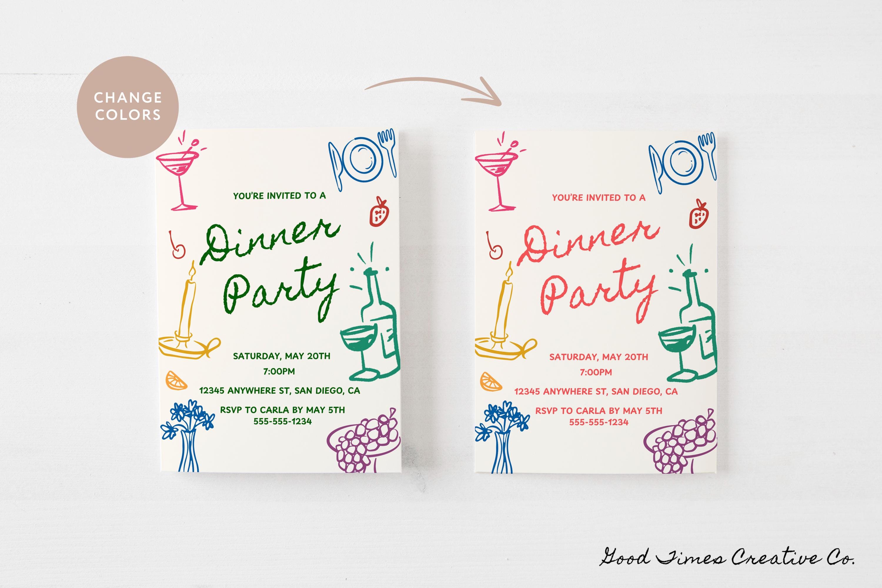 Hand-drawn Dinner Party Invitation: Whimsical Scribble Design (canva ...