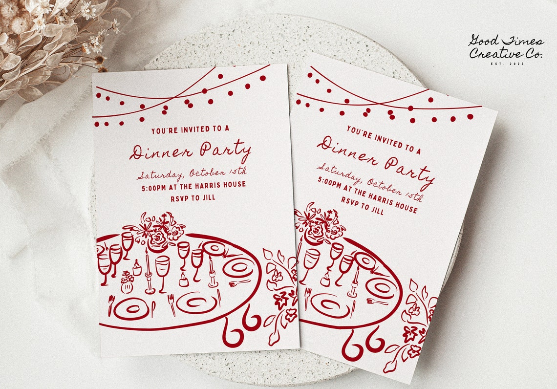 Dinner Party Invitation Template, Editable Hand Drawn, Handwritten ...