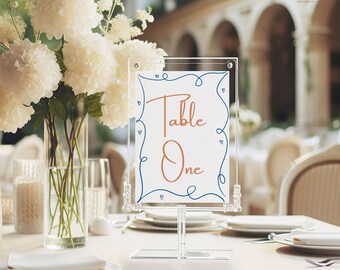 Handwritten Table Number Template Fun Wavy Border Table Number Wedding ...