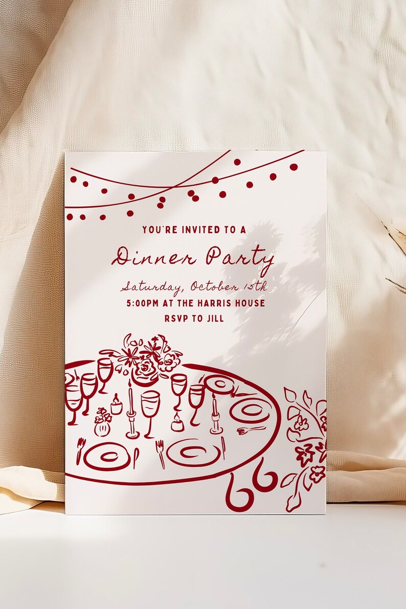 Dinner Party Invitation Template, Editable Hand Drawn, Handwritten ...