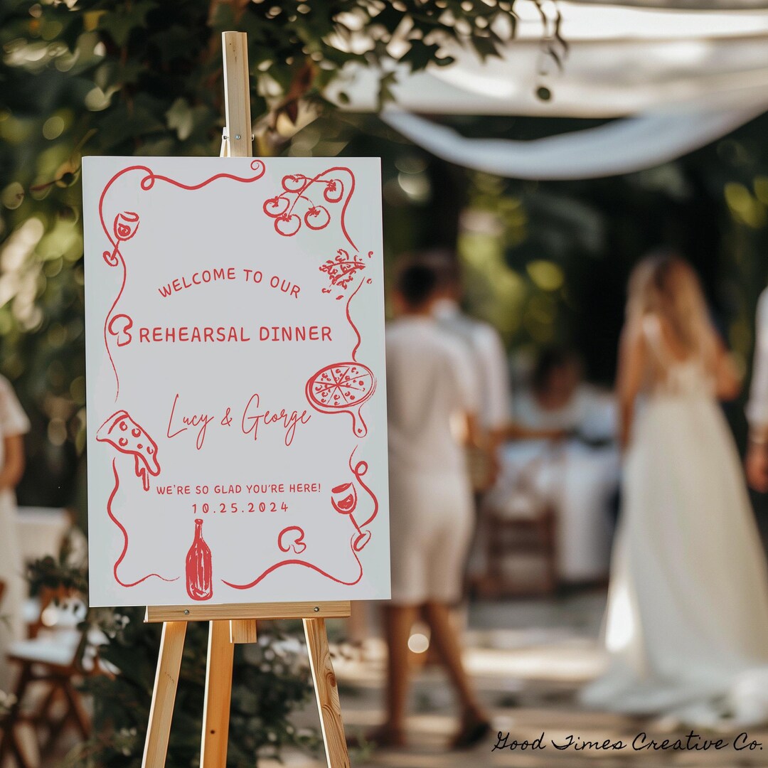 Rehearsal Dinner Welcome Sign, Hand Drawn, Whimsical, Illustration ...
