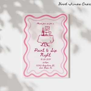 Hand Drawn Paint and Sip Invitation Template Girls Night Paint Party ...