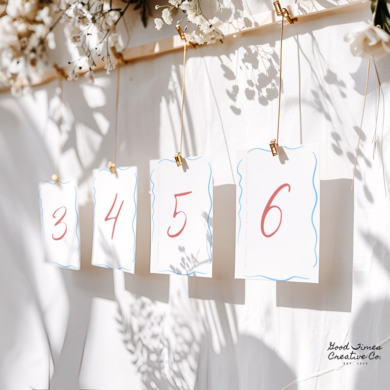Handwritten Table Number Template Fun Wavy Border Table Number Wedding ...
